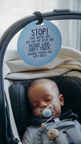 Three Little Tots Two Pack - Blue Boy No Touching Baby Car Seat and Stroller Signs - CPSIA Safety Tested