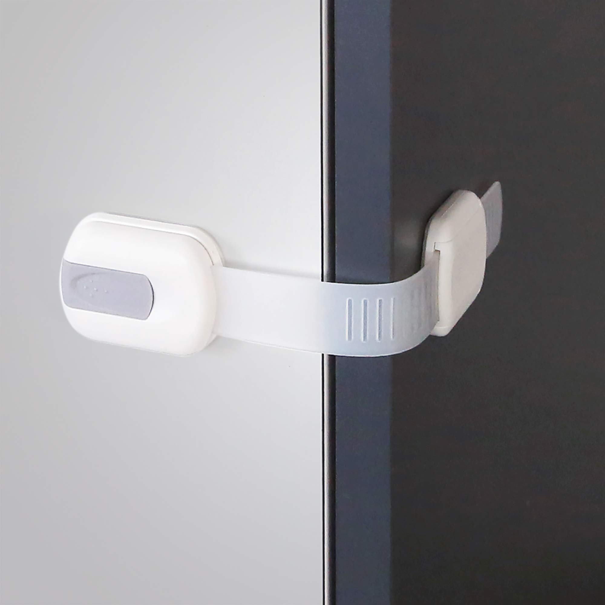 Vmaisi Baby Proofing Cabinet Locks - Childproofing Adjustable Multi Use Straps Latches for Drawers, Fridge, Dishwasher, Toilet Seat, Cupboard, Closet, Oven,Trash Can, Adhesive No Drilling (Grey)