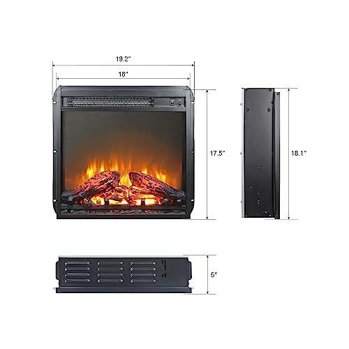 Tzou 18 Inch Electric Fireplace Insert with Realistic Log Flames Thin Indoor Fireplace with Overheating Protection Antique Black