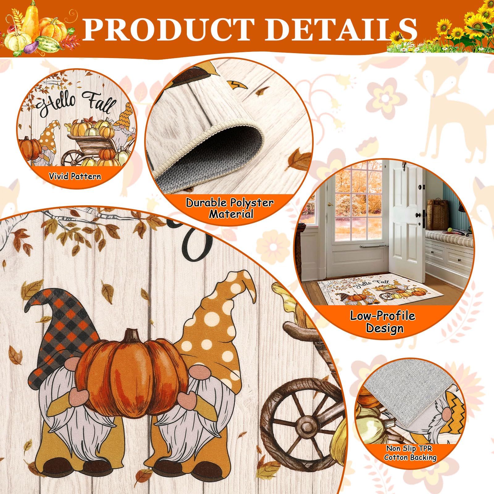 U'Artlines Fall 2Piece Anti Fatigue Kitchen Rugs and Mats+Fall Doormat 32"×48"