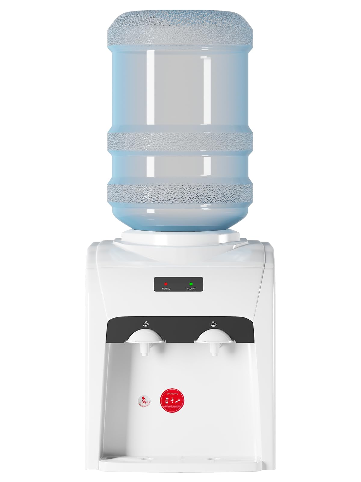 TABU Top Loading Water Cooler Dispenser, Hot & Cold Water, Countertop Water Cooler Dispenser, Holds 3 or 5 Gallon Bottle, with Anti-Scalding Design and Child Safety Lock for Home, Office Use (White)