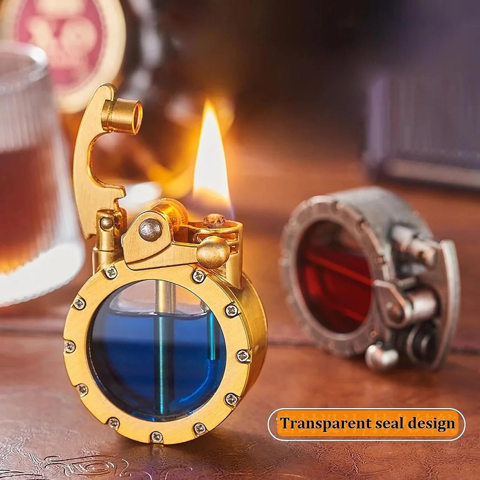 Vintage Trench Lighter Transparent Kerosene Lighter Antique Steampunk Lighter Cool Unique Lighter for Men-Vintage Transparent Kerosene Lighter(Golden)