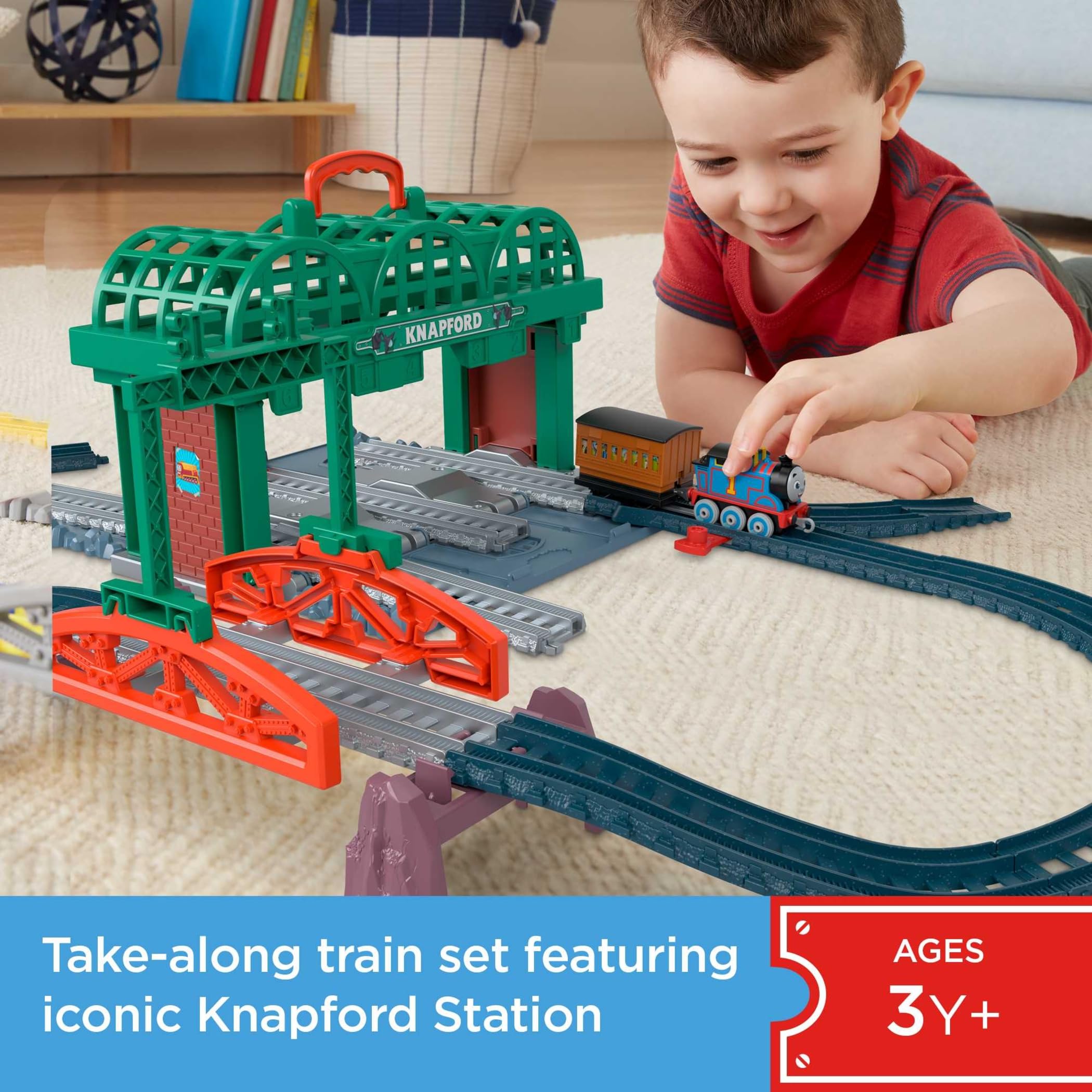 Thomas & Friends Diecast Toy Train & Track Set Knapford Station 2-in-1 Playset & Storage Case for Preschool Kids Ages 3+ Years