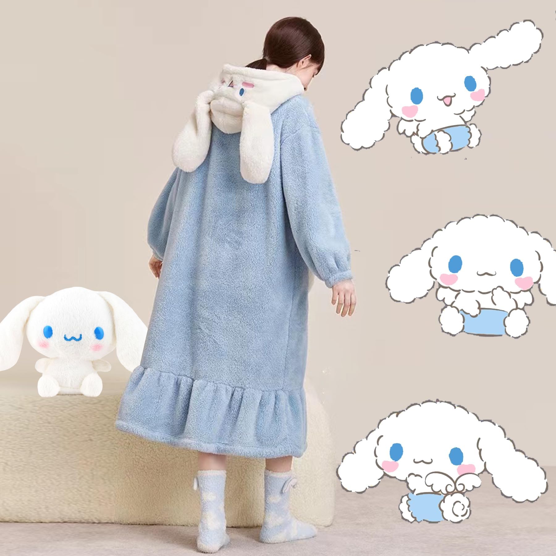 wsvyhoe Cartoon Pajamas Girl Warm Plush Sleepwear Robe Button Bathrobe Halloween Christmas Cosplay Clothes-M