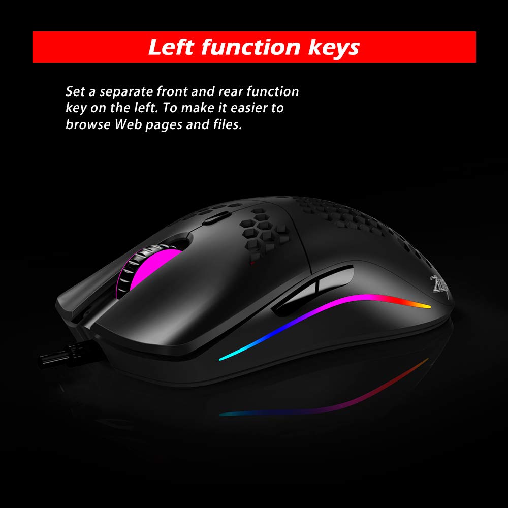 ZLOT Honeycomb Shell Gaming Mouse,65g Lightweight,3389 Gaming Sensor, Max-16000 DPI,50G Acceleration,400 IPS,2020 Edition Programmable and On-Board Memory Laser Gaming Mouse,Black