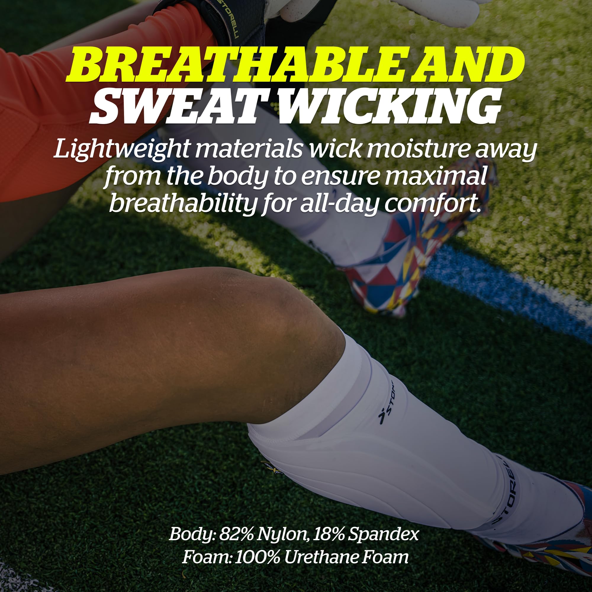 Storelli BodyShield Leg Sleeves, Compression Soccer Shin Guard Holders, Breathable, Sweat-Wicking, Impact Protection, Black, 1 Pair