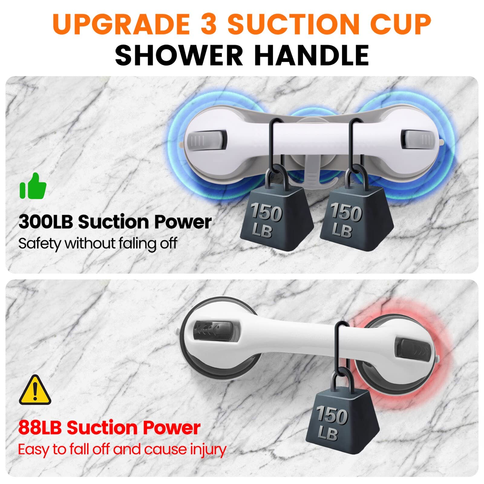 zmnklry 2Packs Grab Bars for Shower, 3Suckers Super Suction Shower Handle, No-Drill Shower Handles for Elderly, Shower Grab Bars for Seniors, Handicap Grab Bars,for Bathroom Grab Bar, Shower Grab Bar