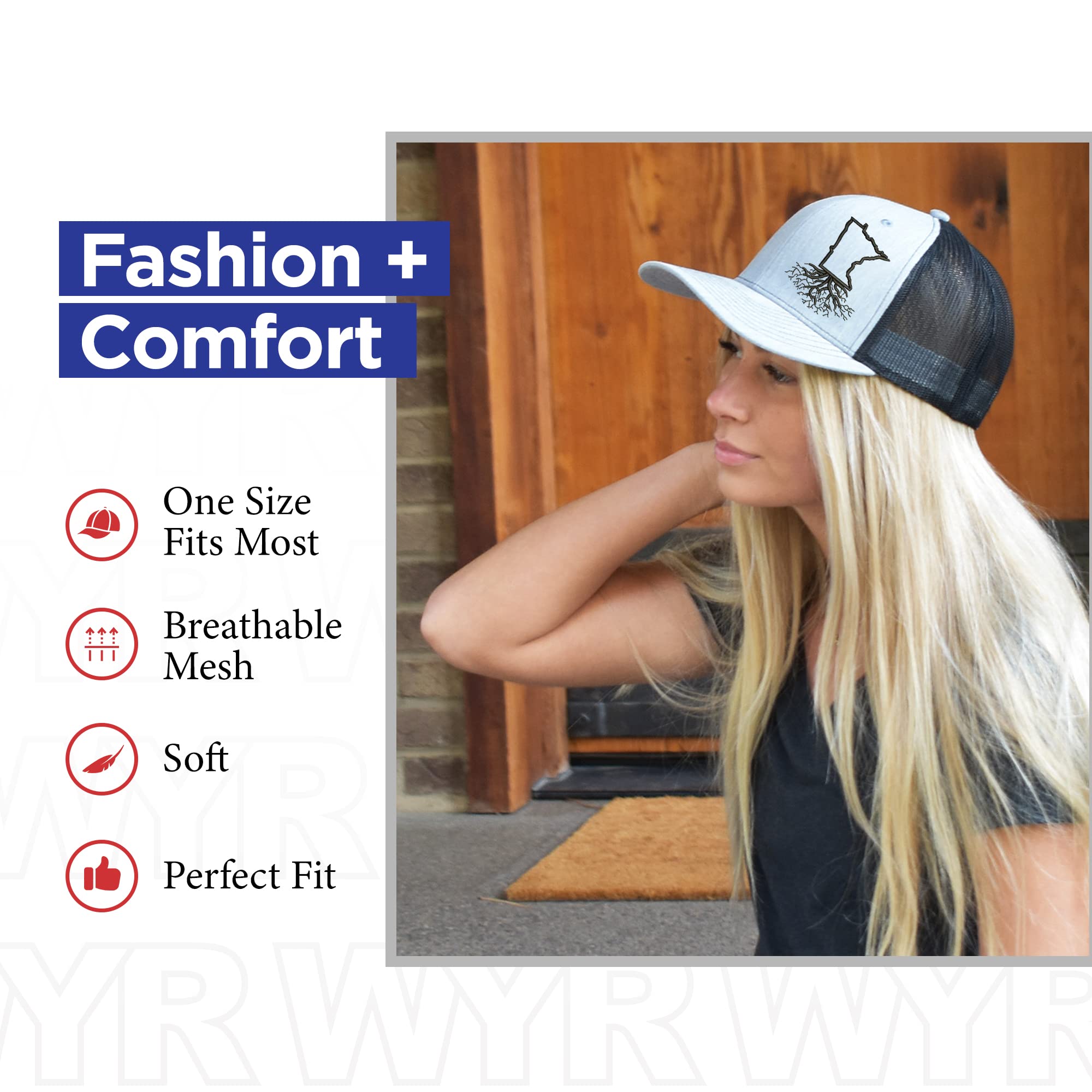 WYR Clothing Snapback Hat with State Map Design, Stylish Hats for Men and Women, Polyester Cotton Baseball Cap with Mesh Back, Six-Panel Trucker Hats, Universal Size