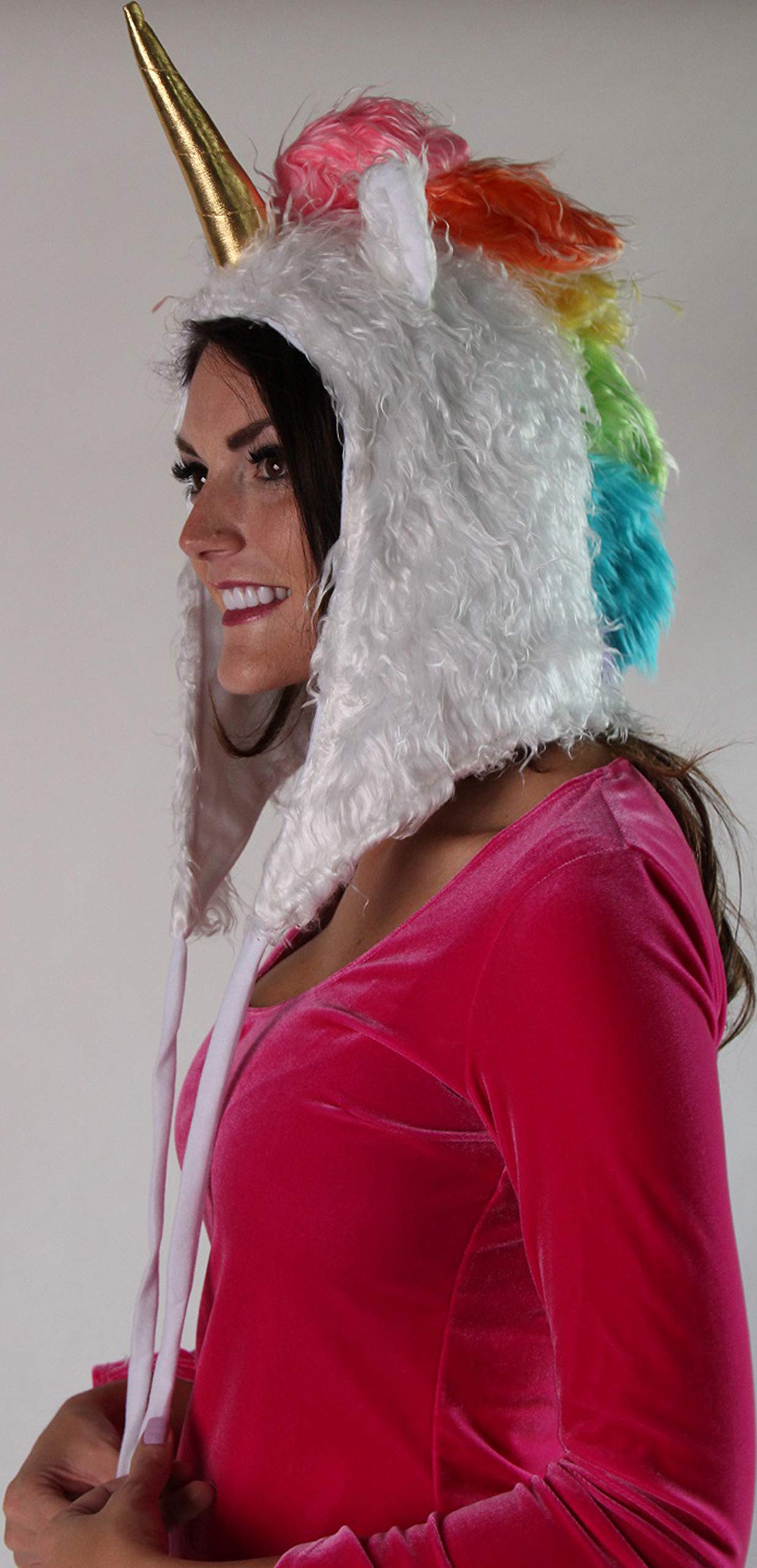 Storybook Wishes Plush Soft Fuzzy Unicorn Adult Hat (White),Large