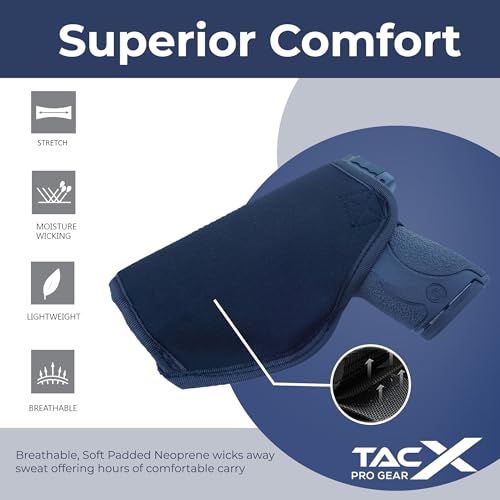 TacX Pro Gear Universal IWB Holster | Concealed Carry | Inside The Waistband | Flexible, Breathable, Neoprene | S&W M&P Shield 9/40 1911 XDS Taurus Glock