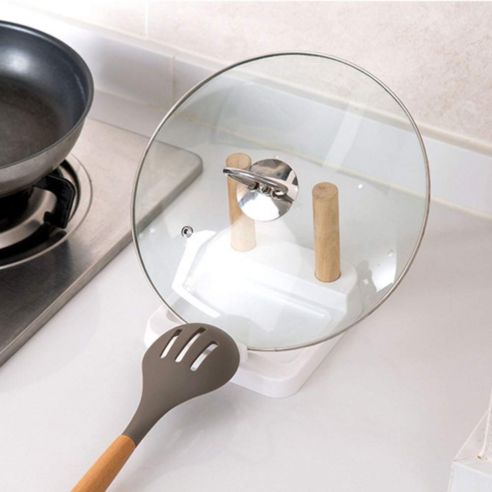 WUDILU Wooden Pot Rack Spoon Holder Pan Cover Lid Rest Stand Home Applicance Drain Rack The Goods for Kitchen Accessories