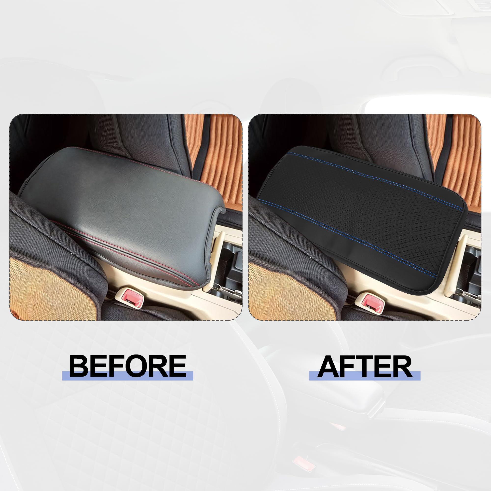 X AUTOHAUX 12.60"x7.68" Universal Car Center Console Lid Armrest Cushion Seat Box Cover Pad PU Leather Black Blue