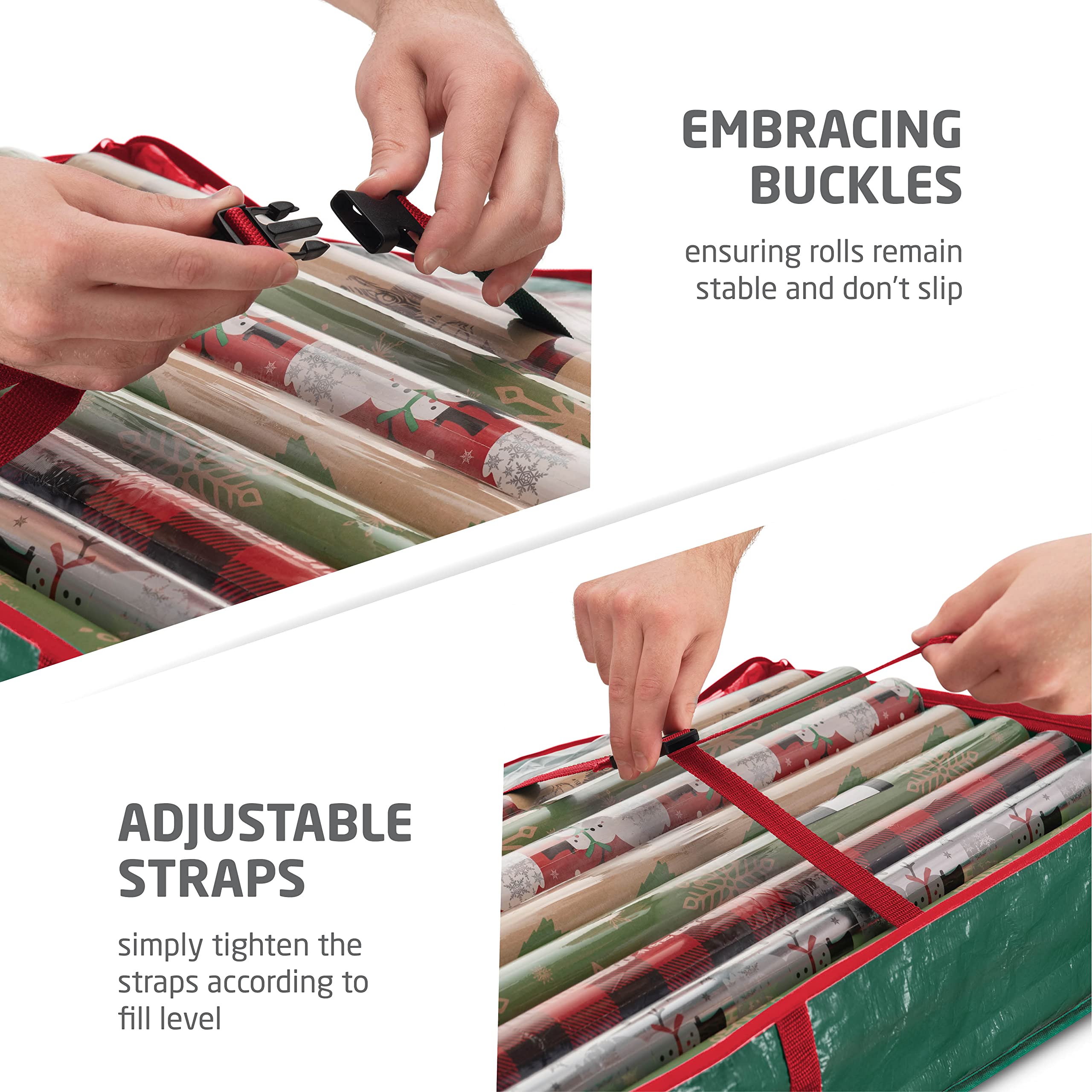 ZOBER Wrapping Paper Storage Containers - 40 Inch Gift Wrapping Organizer Storage W/Interior Pockets - Fits 24 Standard Rolls of Wrapping Paper, Bows, and Ribbons