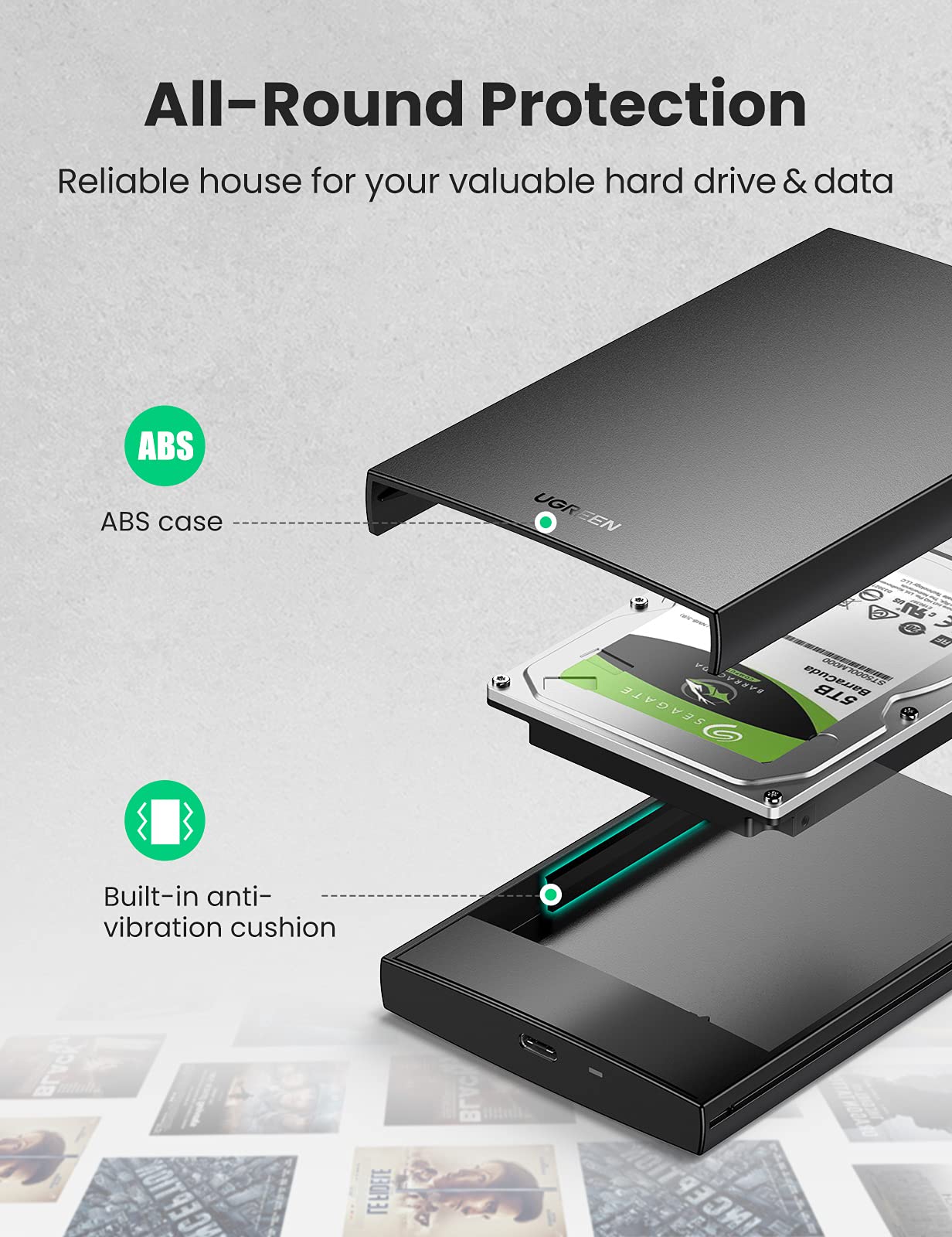 UGREEN USB C Hard Drive Enclosure USB C 3.1 Gen 2 to SATA Adapter for 2.5" SATA SSD HDD 6Gbps High-Speed Support UASP SATA III Compatible with MacBook Pro Air WD Seagate Toshiba Samsung Hitachi