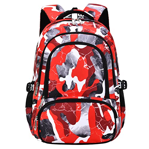 XLERHAZO School Backpack Camouflage Backpack Water Repellent Casual Daypack Lightweight Bookbags for Boys Girls (FX Camo Red)