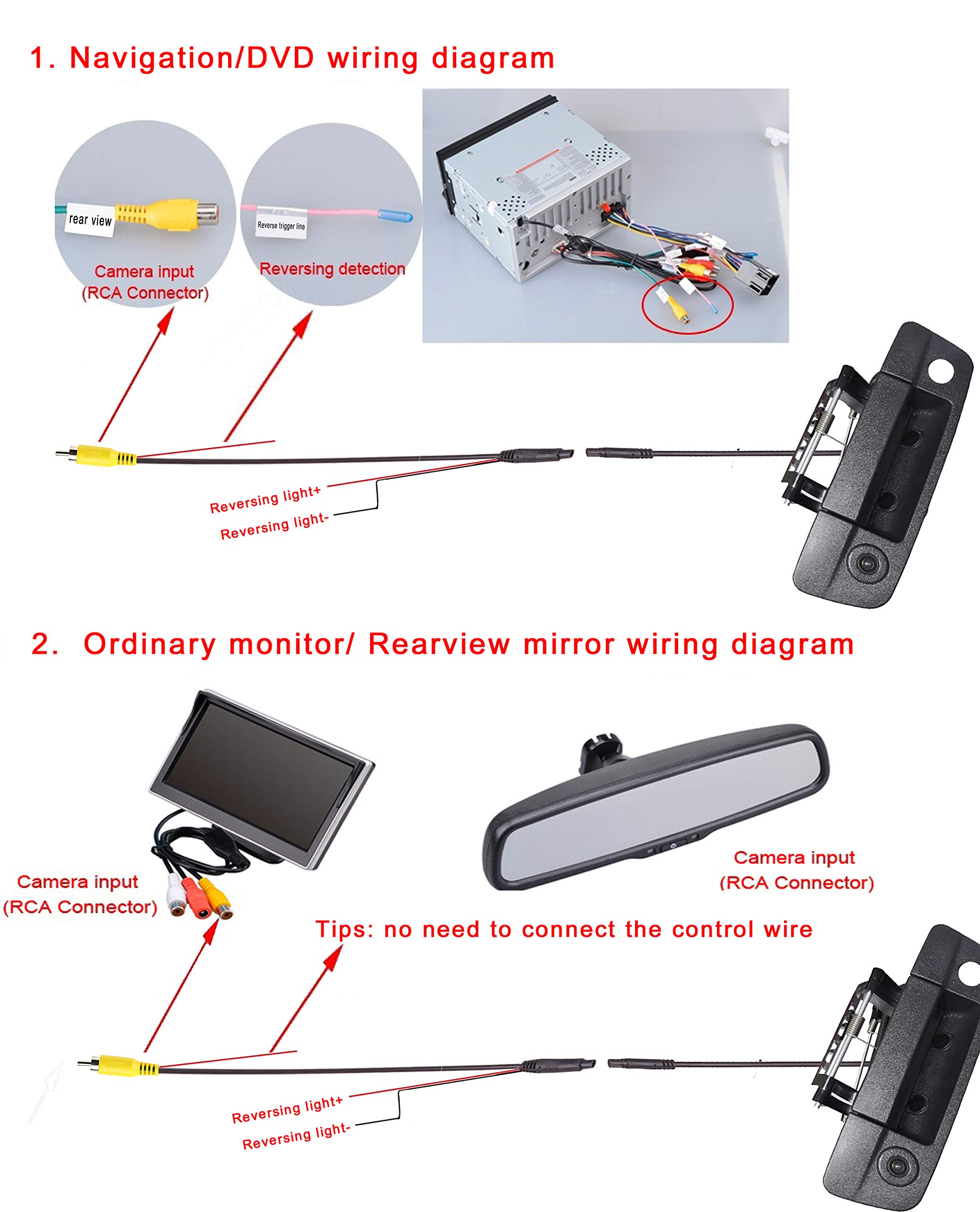 Weivision Tailgaters Replacement Black Tailgate Backup Reverse Handle Camera for Dodge Ram 1500 2500 3500 2010 - 2017 Years with Universal RCA Connector