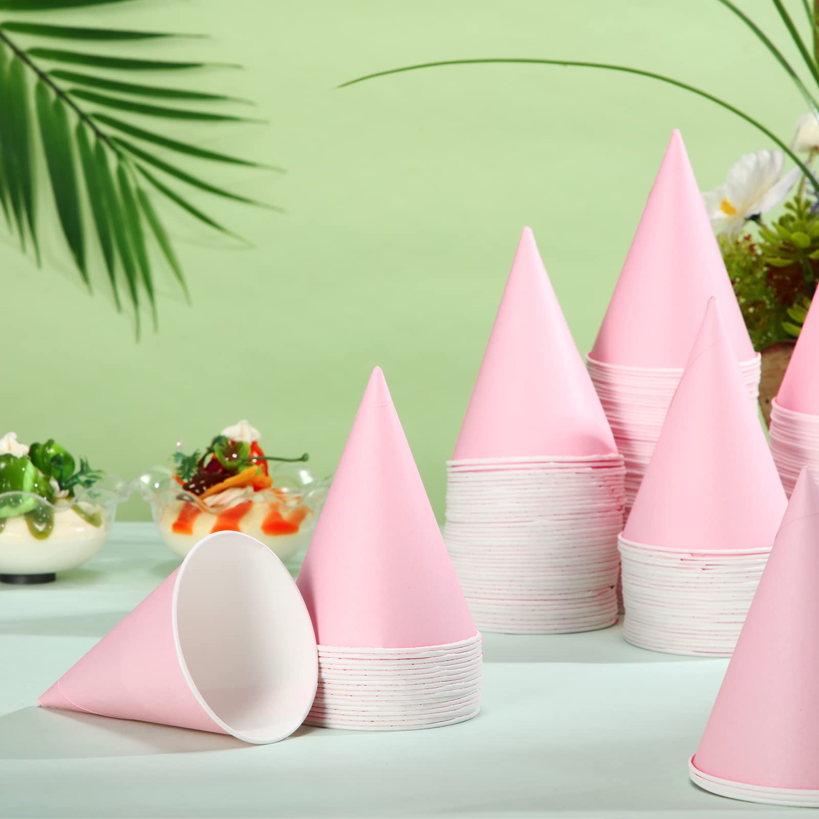 Zubebe 200 Pack Snow Cone Cups 4.5 Oz Cone Paper Cups Bulk Small Water Dispenser Cups Wax Coated Leakproof Cups for Office Water Coolers Shaved Ice, Slush Ice Cream (Pink)