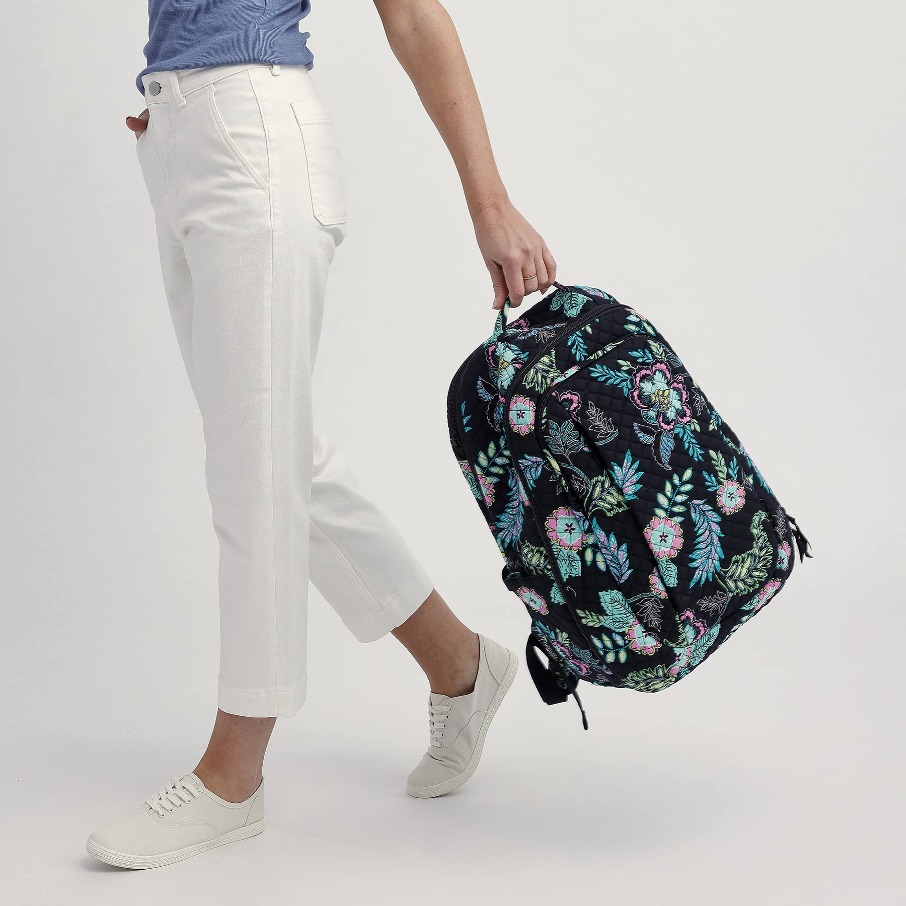 Vera Bradley Women's Cotton Large Travel Backpack Travel Bag, Enchanted Mandala - Recycled Cotton, One Size