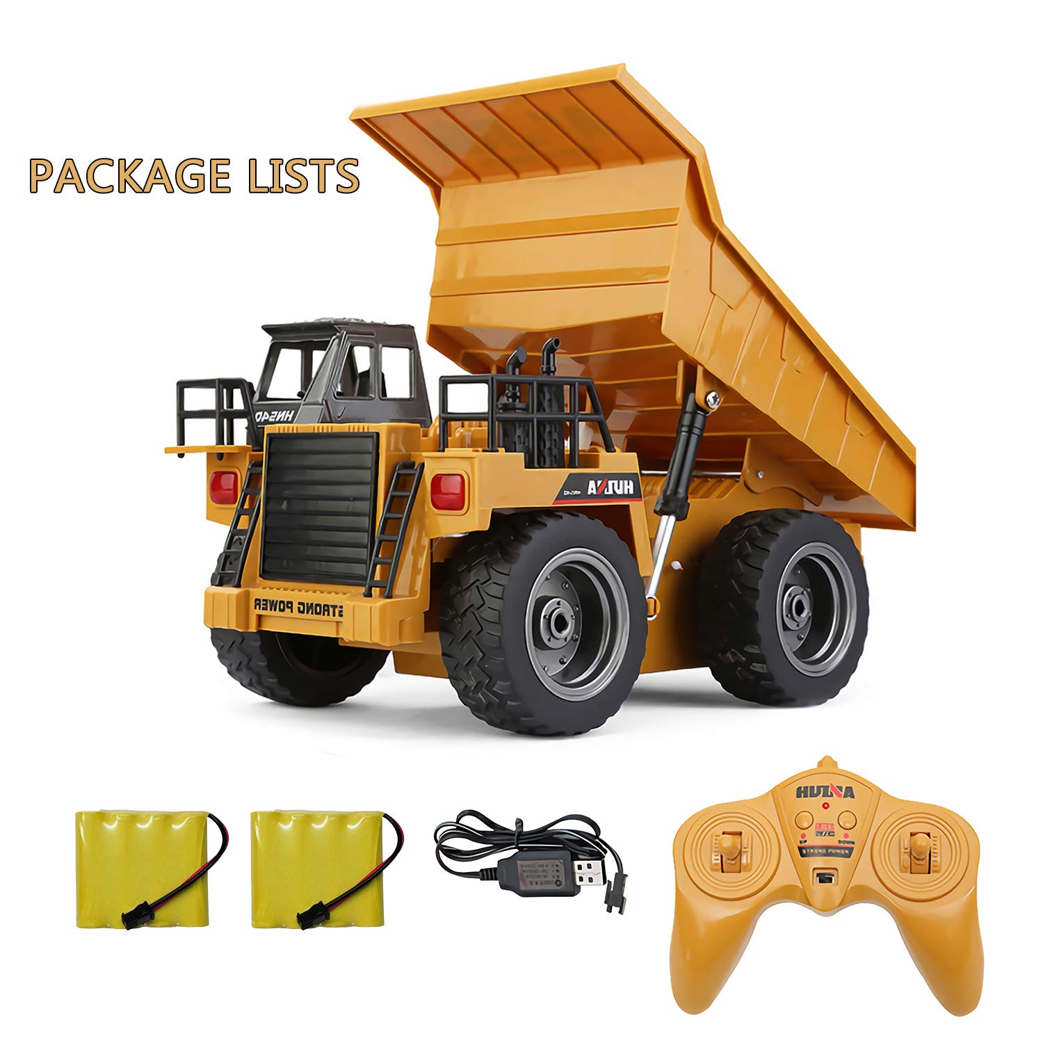 TEMA1985 Remote Control Truck, 1/18 Scale 6 Channel 2.4Ghz RC Dump Truck Construction Vehicle Toy with LED Lights and Simulation Sound for Kids