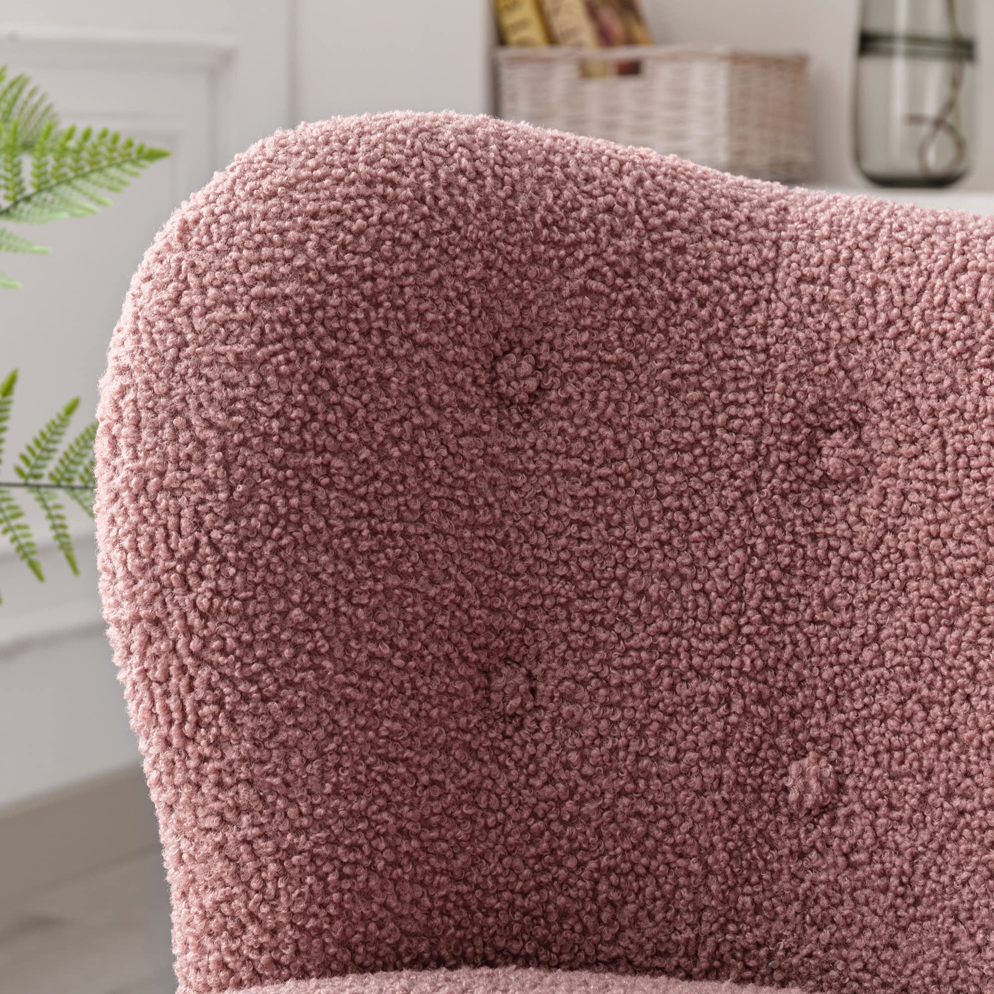 ViolaDresses Modern Accent Chair Lambskin Sherpa Wingback Tufted Side Chair with Solid Wood Legs for Living Room Bedroom,Blush