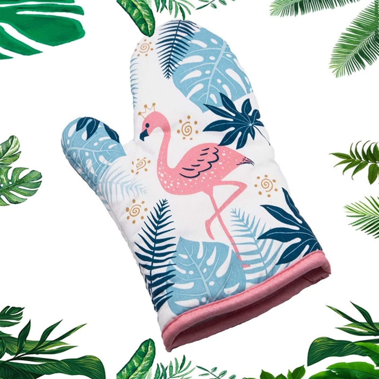 TBMAKE Oven Mitt High Temperature Resistant Oven Gloves Pot Holder Insulated Pad Thermostability Kitchen Tools Flamingo Pattern Microwave Gloves (Color : Blue)