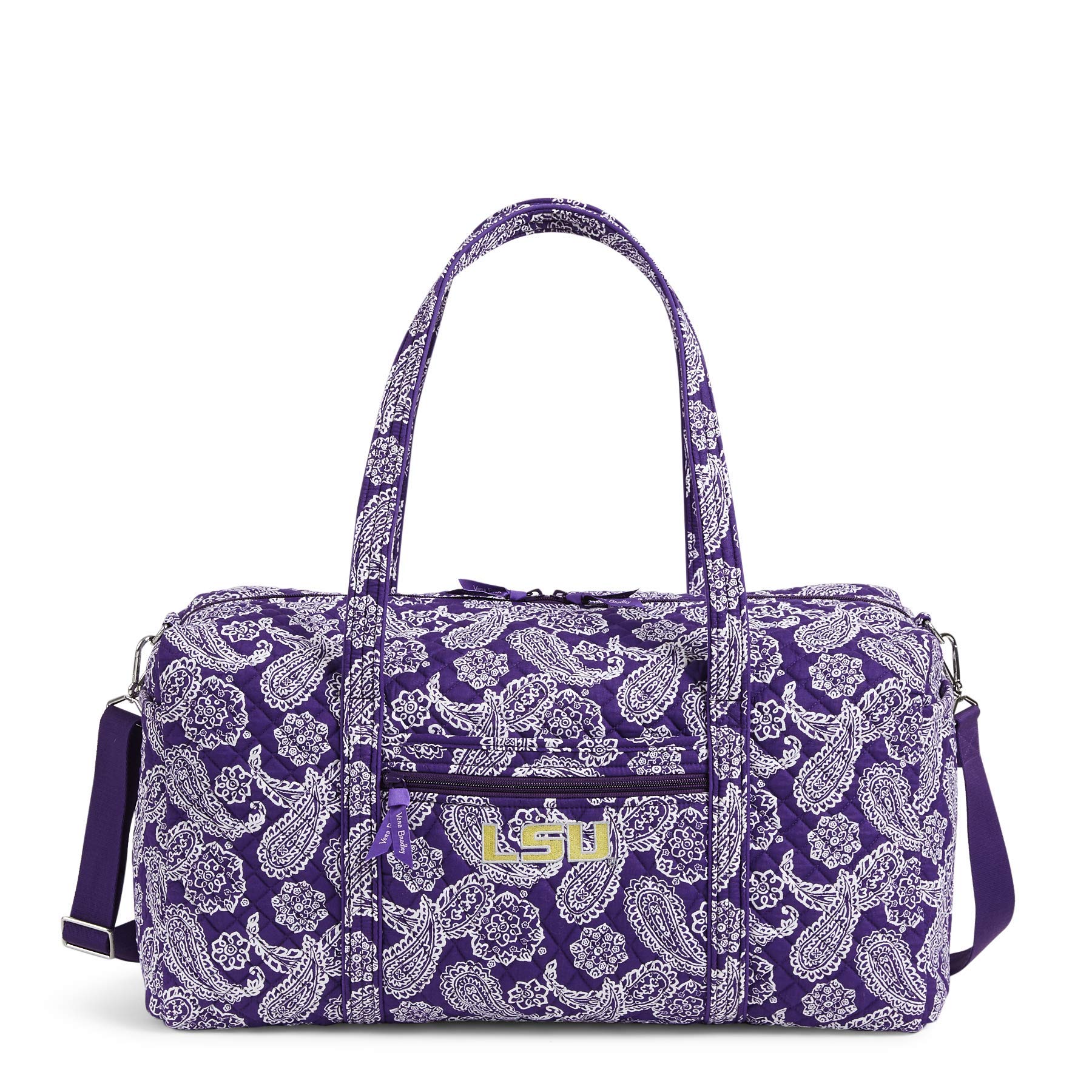 Vera Bradley Women's Cotton Collegiate Large Travel Duffle Bag (Multiple Teams Available), Louisiana State University Purple/White Bandana, One Size