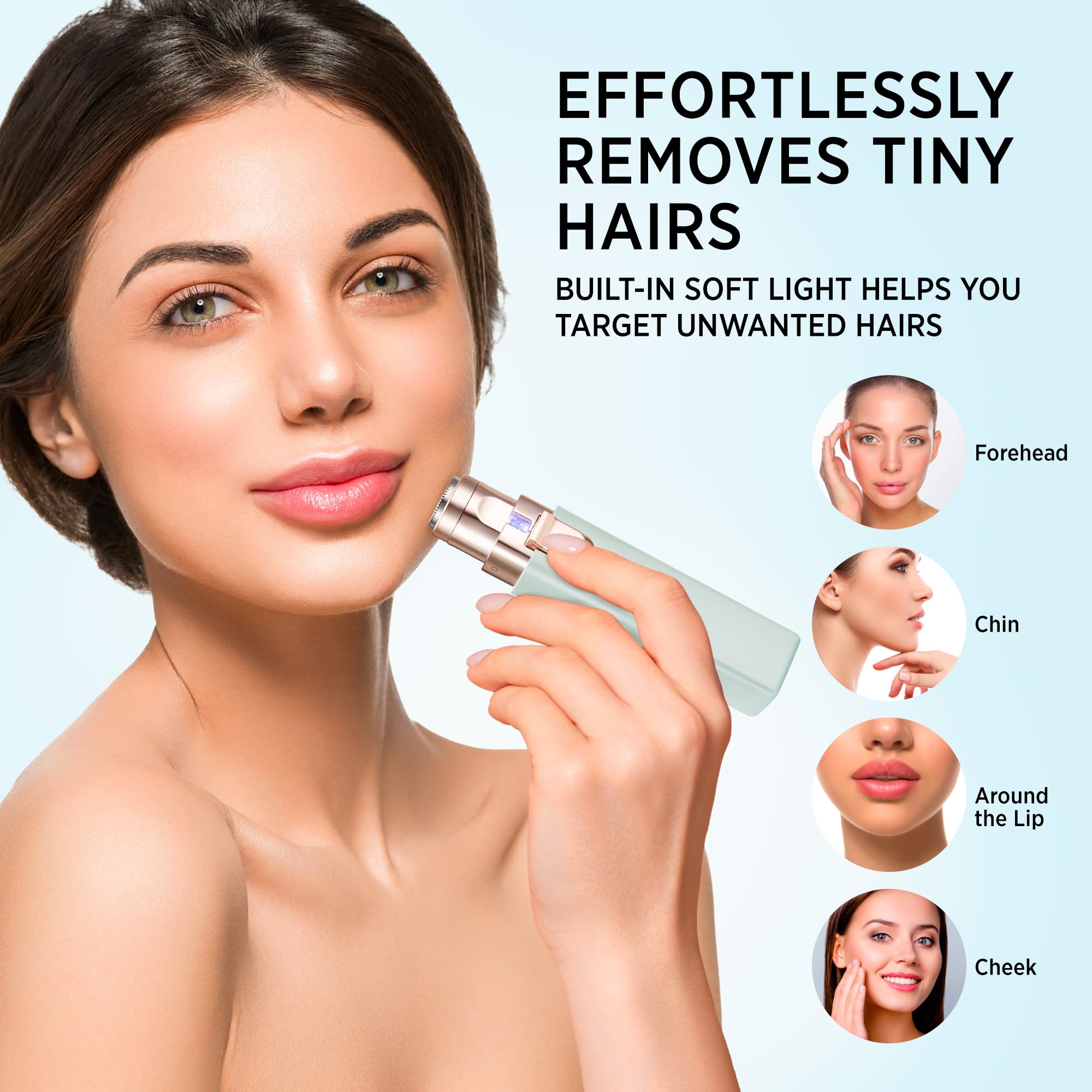 VOGCREST Hair Trimmer, 2 in 1 Facial Hair Remover & Eyebrow Trimmer for Women - Rechargeable, Portable, LED Light