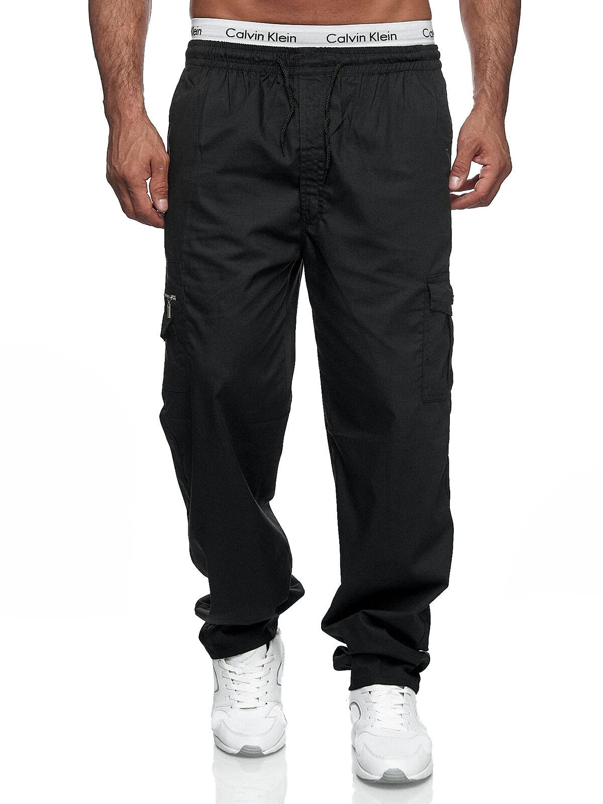 THWEI Mens Cargo Pants Casual Drawstring Athletic Jogger Sports Outdoor Trousers Black XL