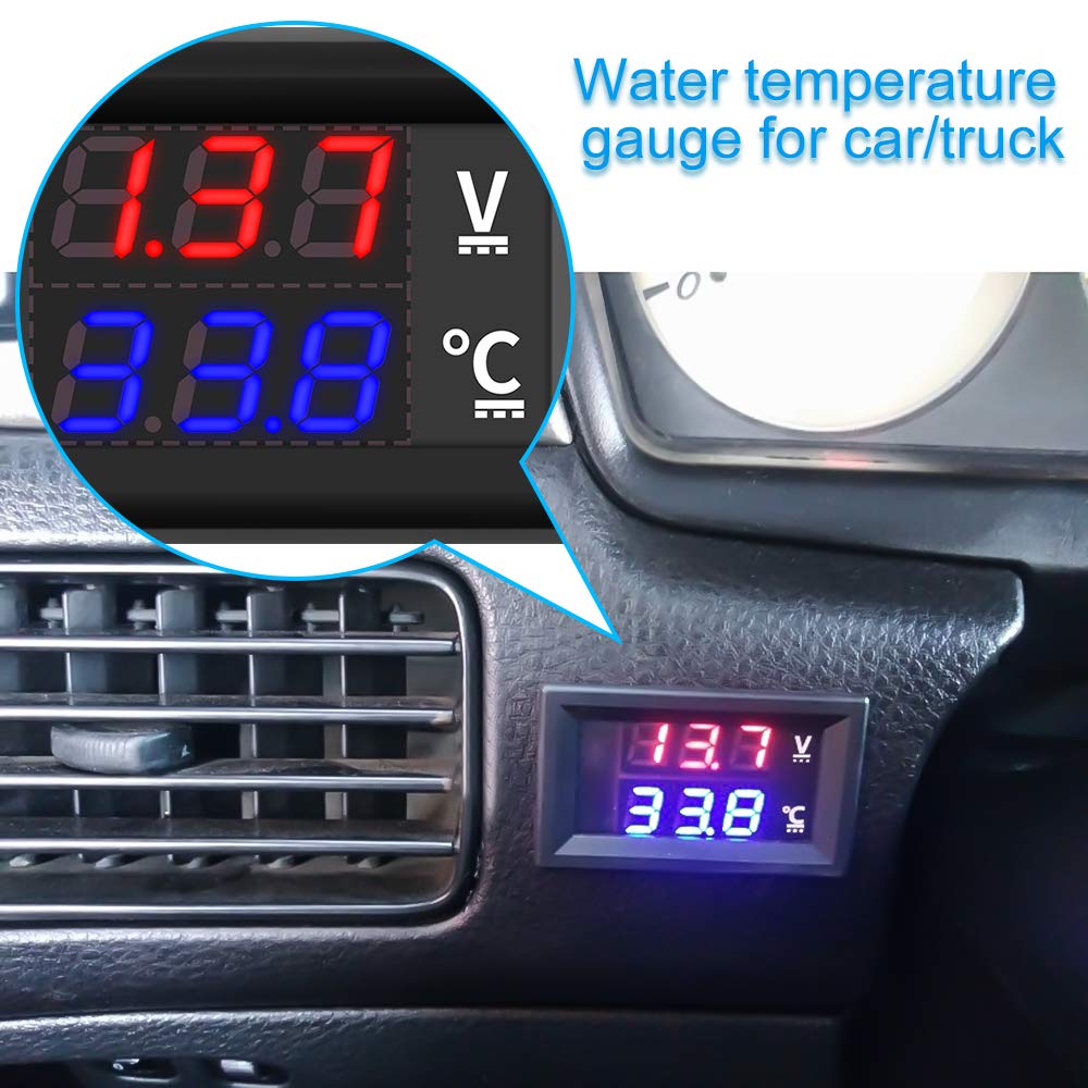 Temperature Gauge Sensor for Car, Icstation DC 4-28V Digital Temperature Meter with NTC Waterproof Probe -50~125℃ Digital Thermometer for Reptile Tank Thermostat Regulator for Vehicle