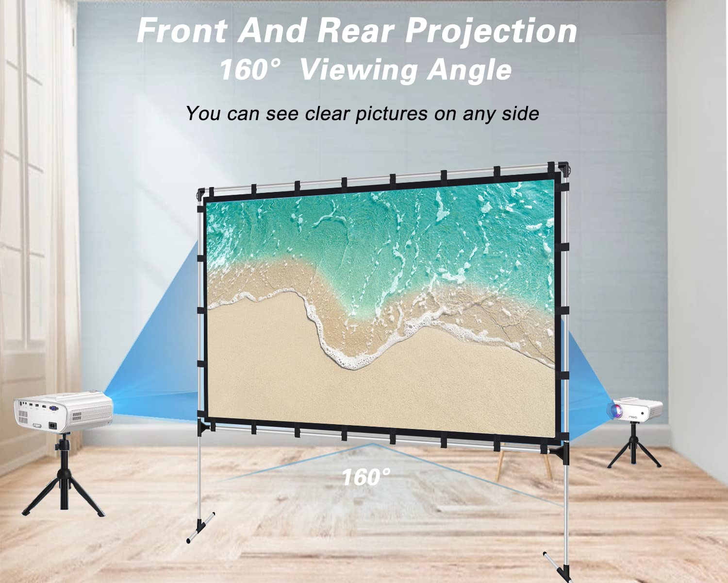 XHYCPY Projection Screen with Stand 100 inch Projector Screen Foldable Portable 16:9 4K HD Movie Screen with Carry Bag for Home Theater Outdoor Indoor Support Double Sided Projection