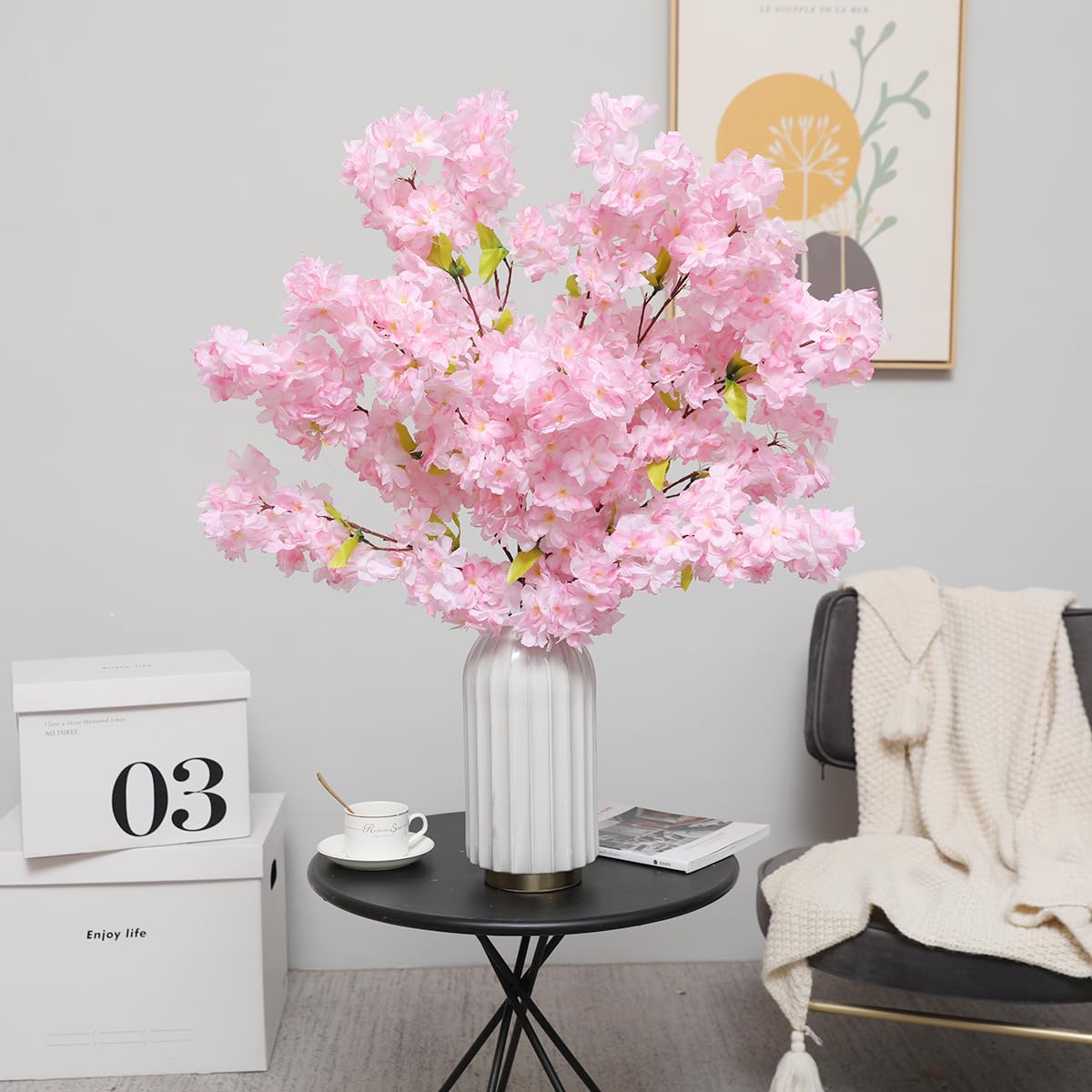 Tifuly 4Pcs Artificial Cherry Blossom Branches,42.52” Long Stems Fake Silk Flowers Bouquet Faux Cherry Flowers Arrangements for Party Office Home Wedding Decor(Pink)