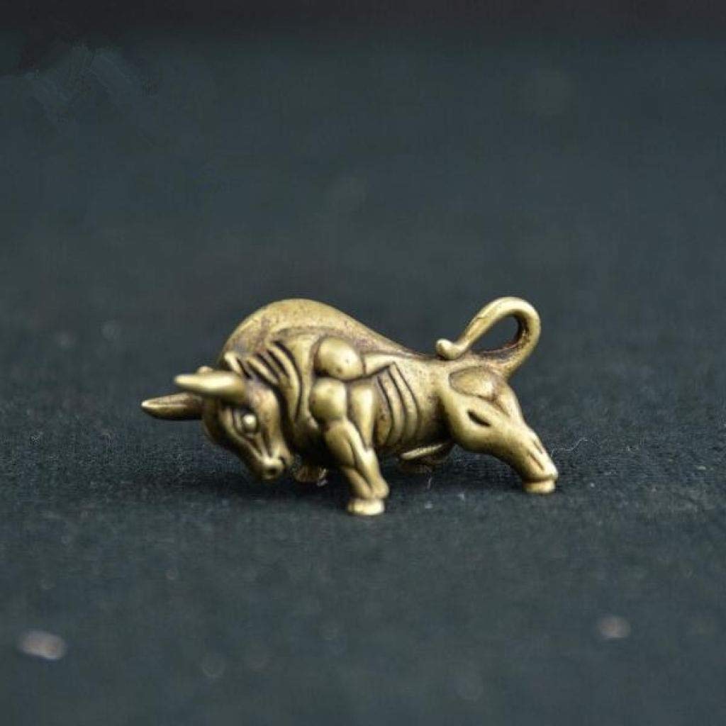 UKURO Wall Street Bull Small Statue Brass Animal Figurines Pendant Keychain Ornament Home Mini Decorations Gift