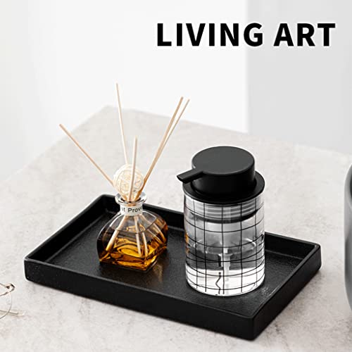 XOUVY Cute Foaming Soap Dispenser-Tray Set,Advanced Black Plaid Glass Hand Lotion Dispenser,Modern Pump Bottle for Bathroom Kitchen Home Decor ()