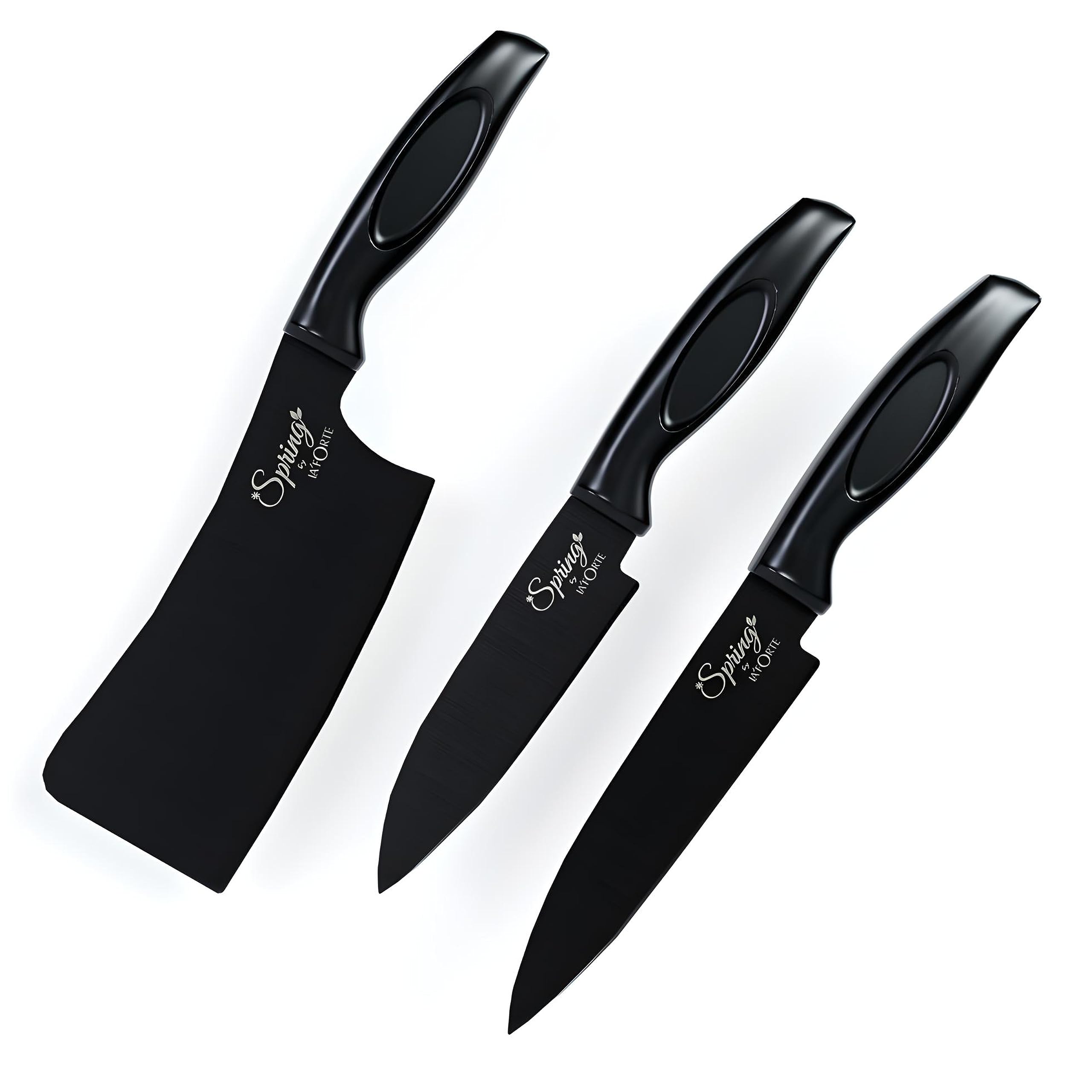 Spring Premium 03 Pcs Knife Set- Single Pcs Crafted No Joints- Extreme Sturdiness and Superior Longevity (Cleaver Knife Set, Chef Knife Set, Fruit Knife)