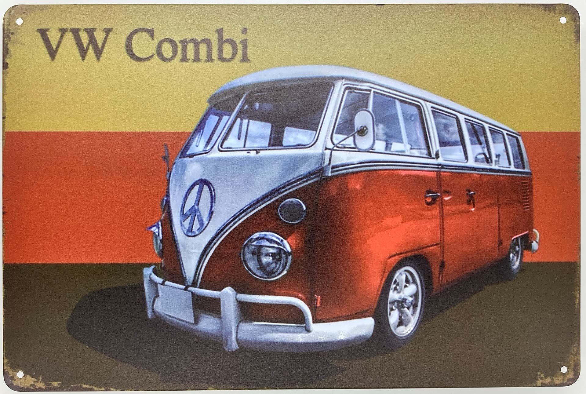 Tin Sign | VW Volkswagen Kombi Retro Germany Flag Background 8 x 12 in. | Metal Poster Wall Plaque Fun Decoration for Home Bar Room Garage Garden Man Cave | Retro Vintage Style