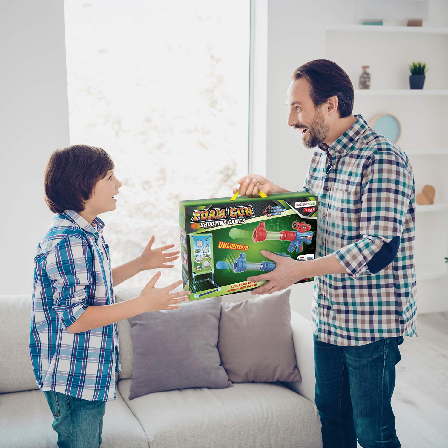 SpringFlower Shooting Game Toy for 5 6 7 8 9 10+ Years Olds Boys,2pk Foam Ball Popper Air Toy Guns with Standing Shooting Target,24 Foam Balls, Ideal Gift