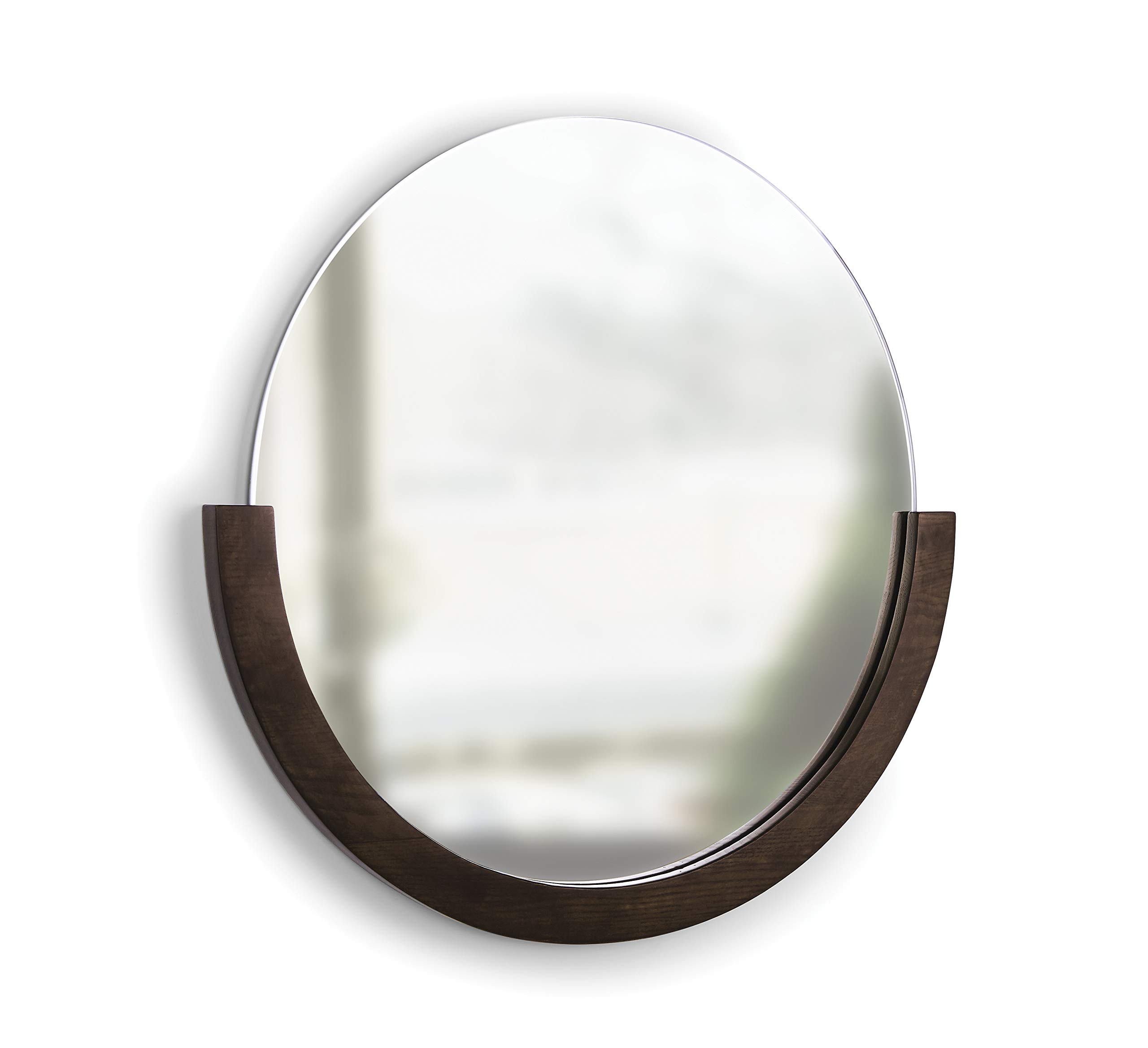 Umbra Mira Decorative Wall Entryway, Circular Mirror with Wood Frame on The Bottom Half, 30 Inch, Aged Walnut