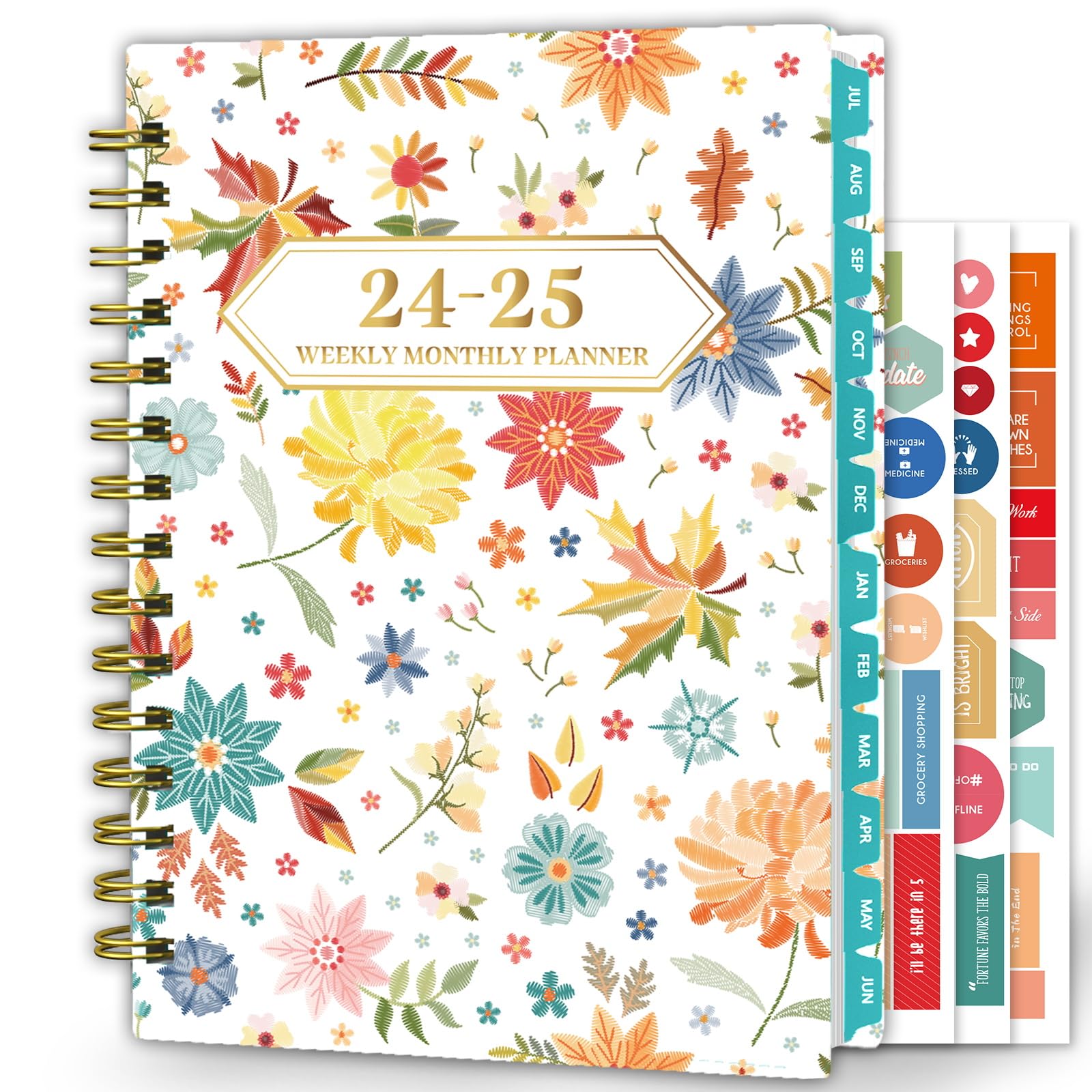 Ymumuda 2024-2025 Planner, 12-Month Daily Weekly Monthly Planner from JUL.2024 to JUN.2025, 8.4" X 6", Spiral Planner Notebook with Stickers, Elastic Closure, Inner Pocket, Colorful Embroidery