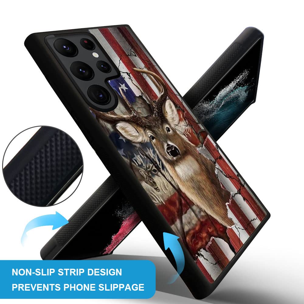 TAMEFOX Compatible with Samsung Galaxy S23 Ultra Case,Camouflage Deer USA Flag High-Definition Exquisite Pattern Shockproof Anti-Slip Anti-Scratch Case for Samsung Galaxy S23 Ultra 6.8-inch