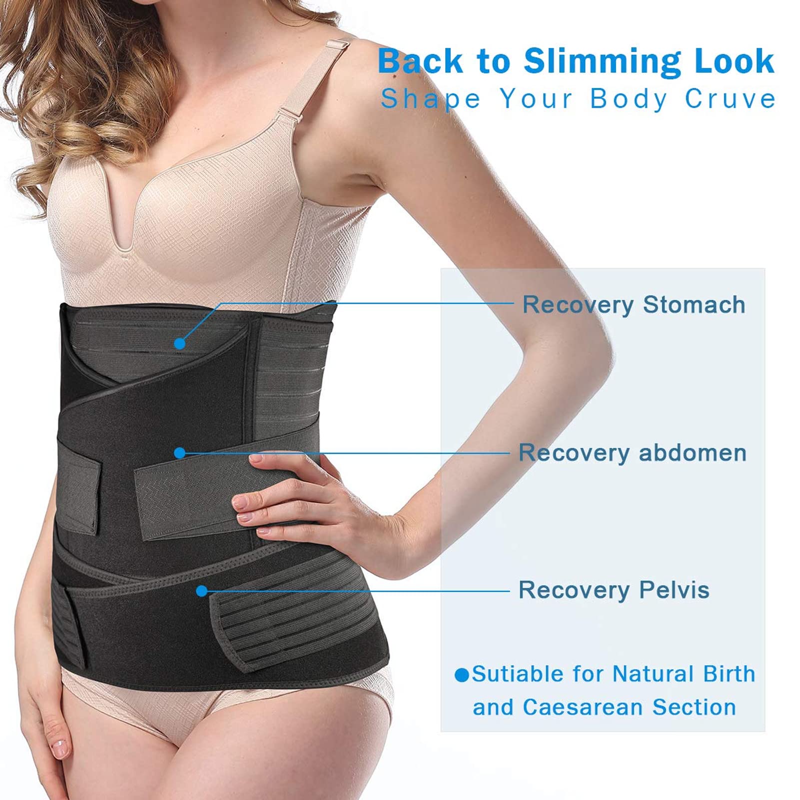 TiRain postpartum belly band, C Section Recovery Band Postpartum Girdle for women Belly Wrap Abdominal Binder Maternity Shapewear, Black US size 4-12