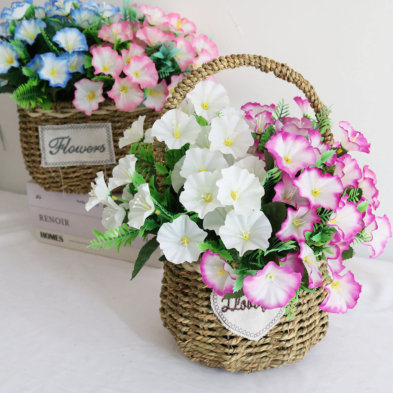 Xilyya 5PCS Mini Silk Flower Artificial Petunia Flowers Bush for Wedding Home Office Garden Decor (White)