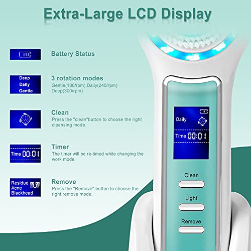UMICKOO Face Scrubber Exfoliator,Facial Cleansing Brush Waterproof with LCD Screen,Blackhead Remover Vacuum with 5 Brush Heads,Face Spin Brush for Exfoliating, Massaging and and Deep Pore Cleansing