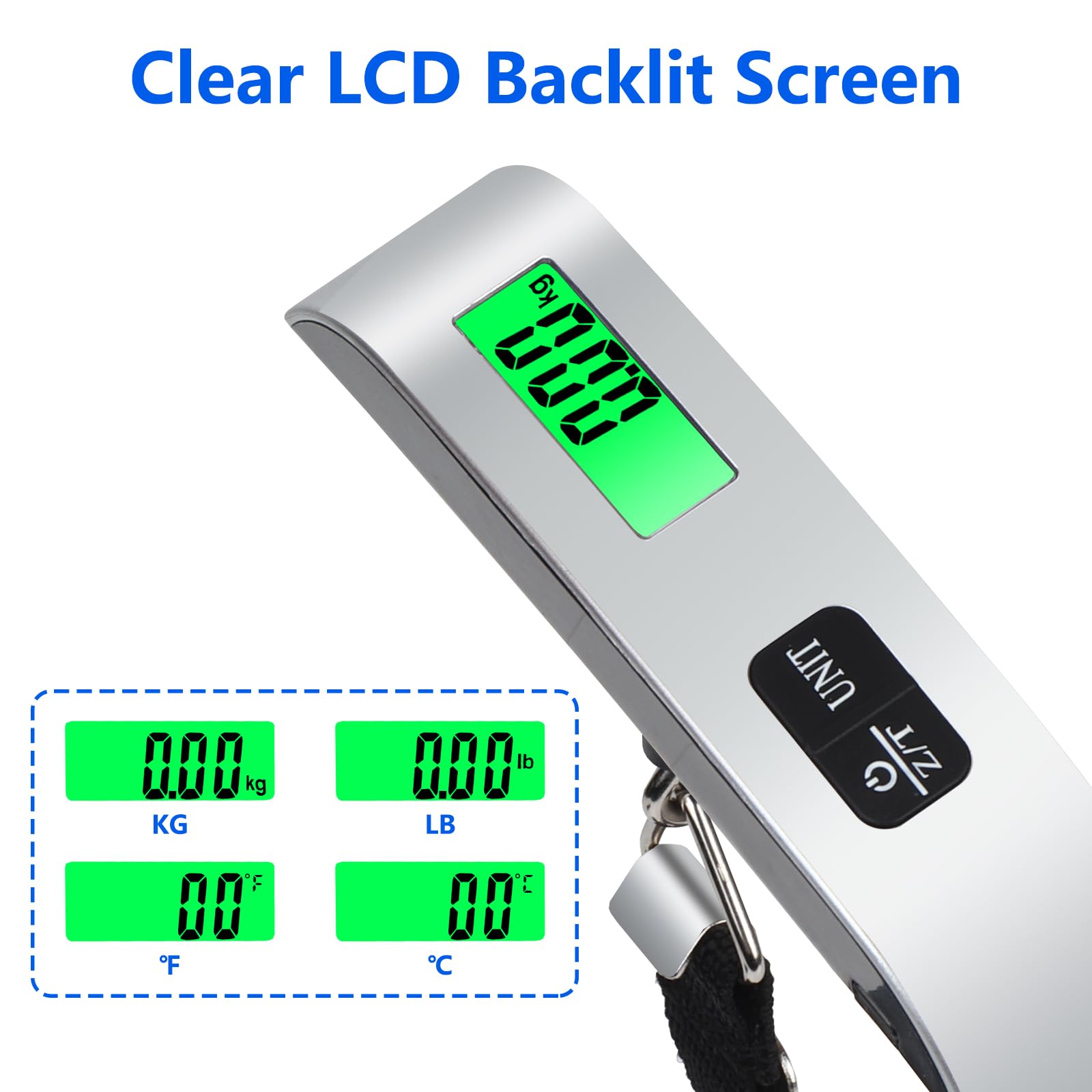 VIGIND Digital Luggage Weight Scale,110lbs Portable Handheld Scale with Backlit LCD Display&Hook,Suitcase Scale with Temperature Senso,Travel Essentials Accessories for Travel - Battery Included