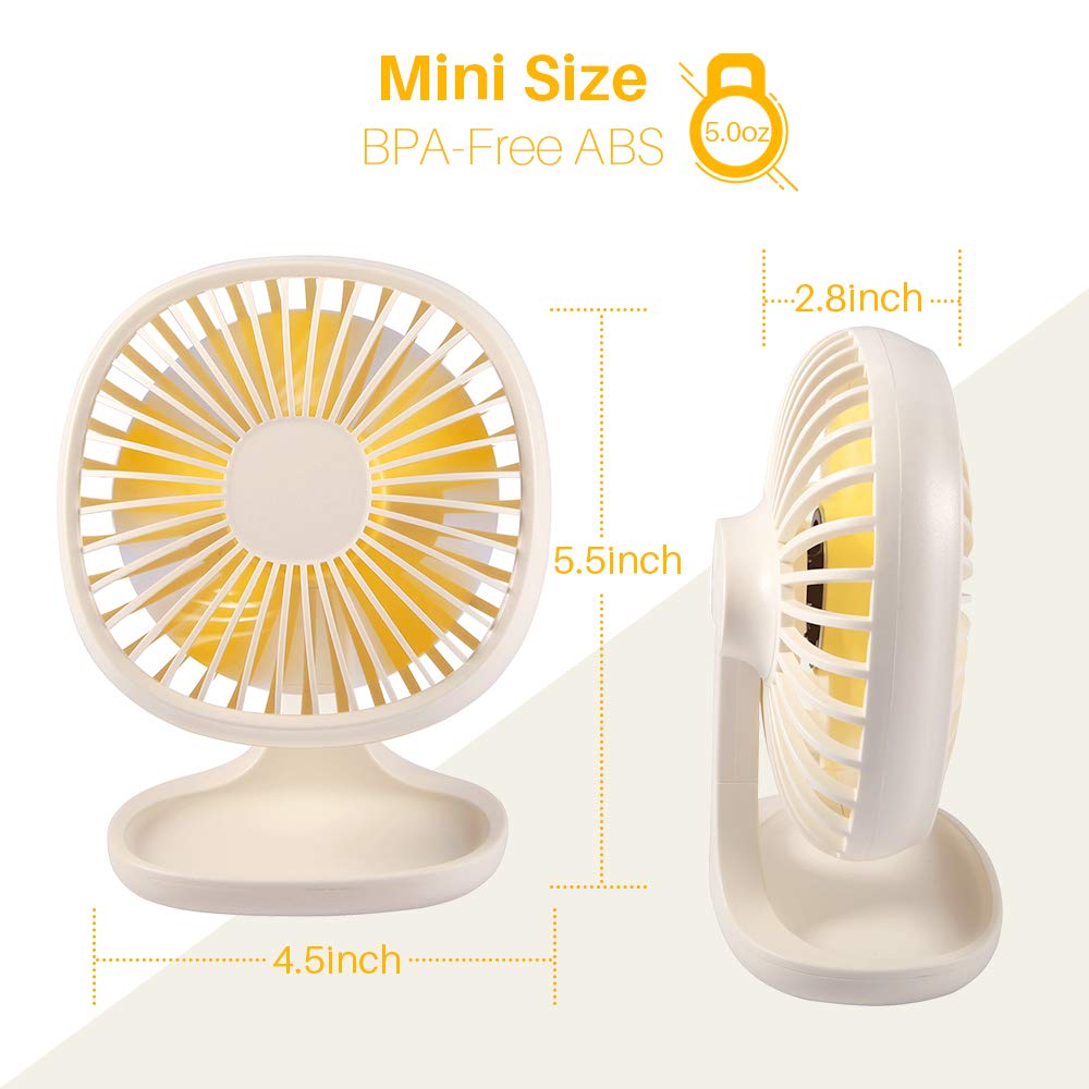 TekHome Small Desk fan, Personal Mini USB Fan,Office Desktop Fan,Quiet Fan for Home Bedroom,4 Inch, White.