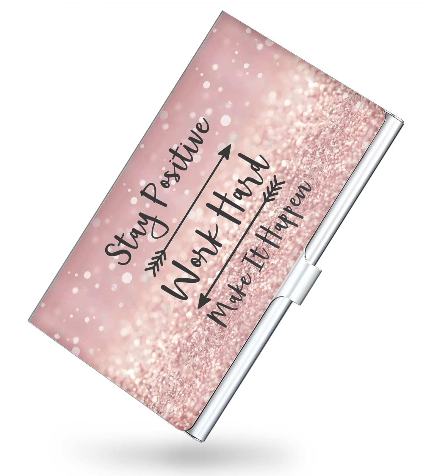 xiviers Business Card Holder,Color Printing Men's and Women's Business Card Case,Ultra-Thin Metal Business Card Organizer,Carry-on Pocket Wallet Business Card Holder,Pink Letters