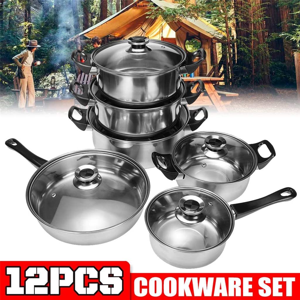 TAOBAO Stainless Steel Cookware Set Handle 12PCS/Set Dishwasher Safe Pots Non Stick Frying Pan Induction Cooker with Lids