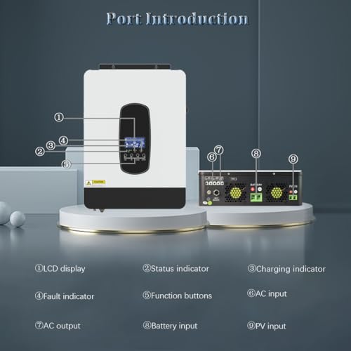 Y&H 3200W Solar Hybrid Inverter DC24V to AC230V,Off-Grid Pure Sine Wave Inverter with 80A MPPT Solar Charger+AC Charger,Max PV 3000W DC55-450V Input,fit for 24V Lead-Acid/Lithium Battery