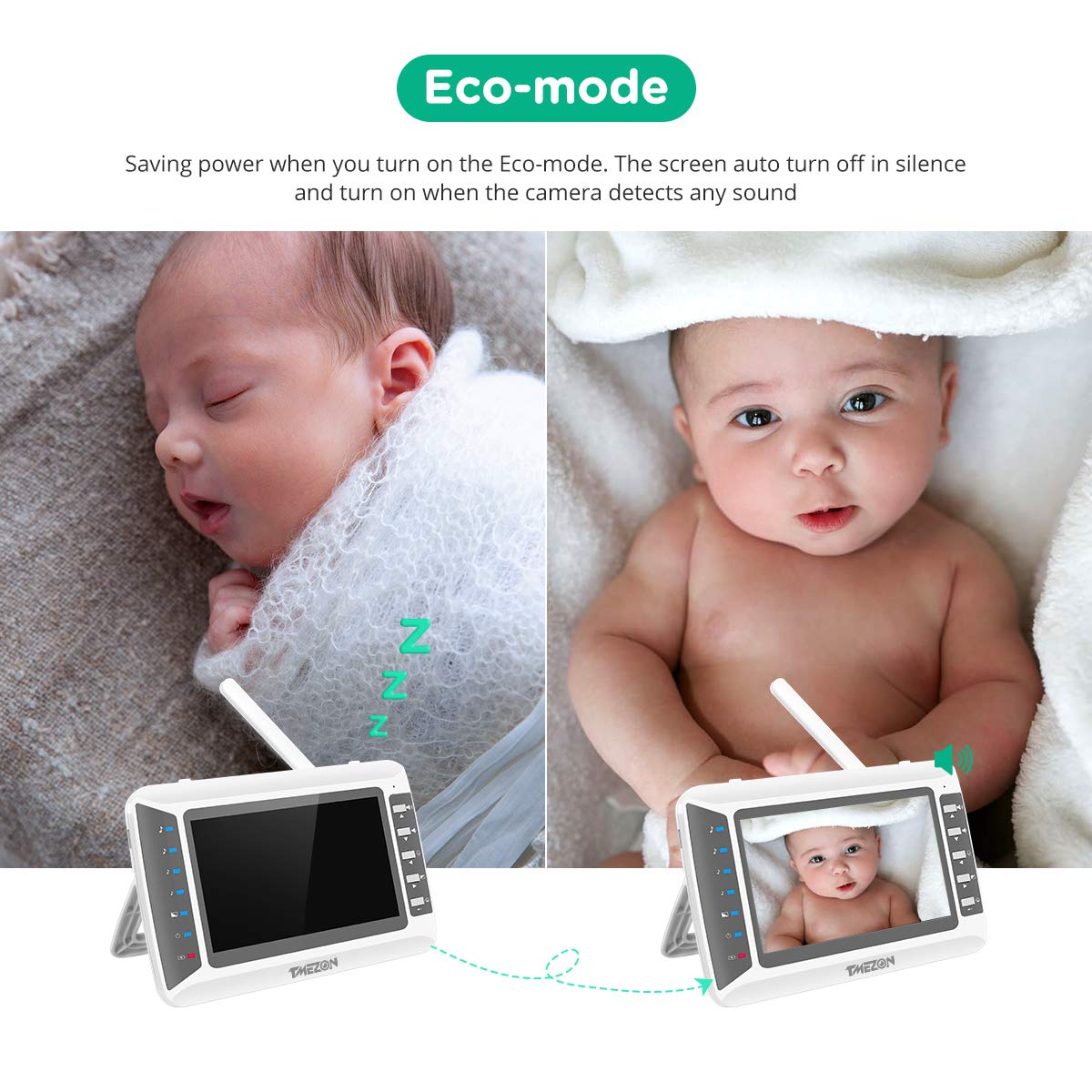 TMEZON Video Baby Monitor with Two Cameras and 4.3" LCD,Auto Night Vision,Two-Way Talkback,Temperature Detection,Power Saving/Vox,Zoom in,Support Multi Camera Feeding Time Alarm