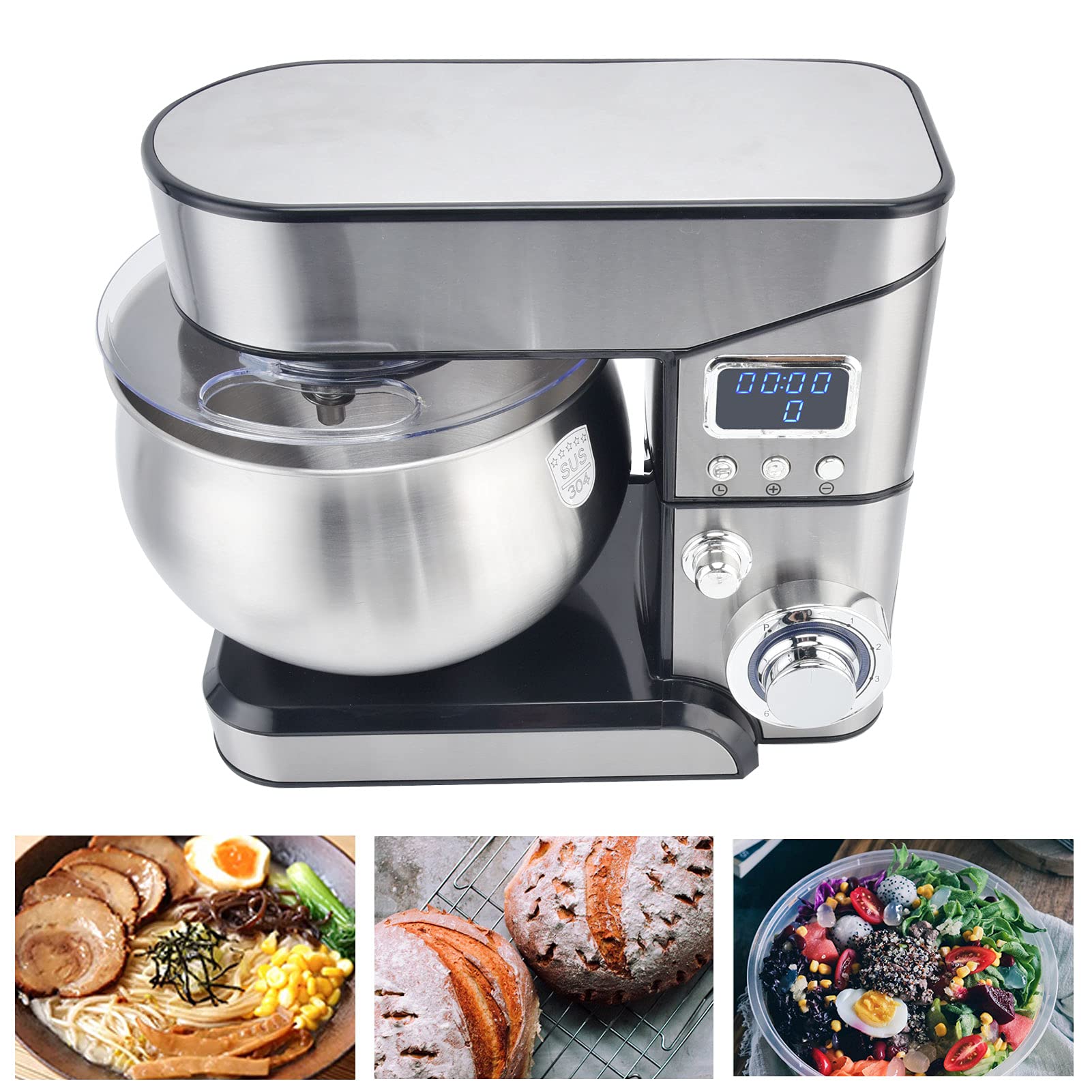 Stand Mixer, 6-Speed 500W Electric Kitchen Food Mixer Tabletop Dough Kneader with Timer Function and 5L Stainless Steel Bowl for Household Home Kitchen Baking, Making Cake, Cookie, Kneading(silver)