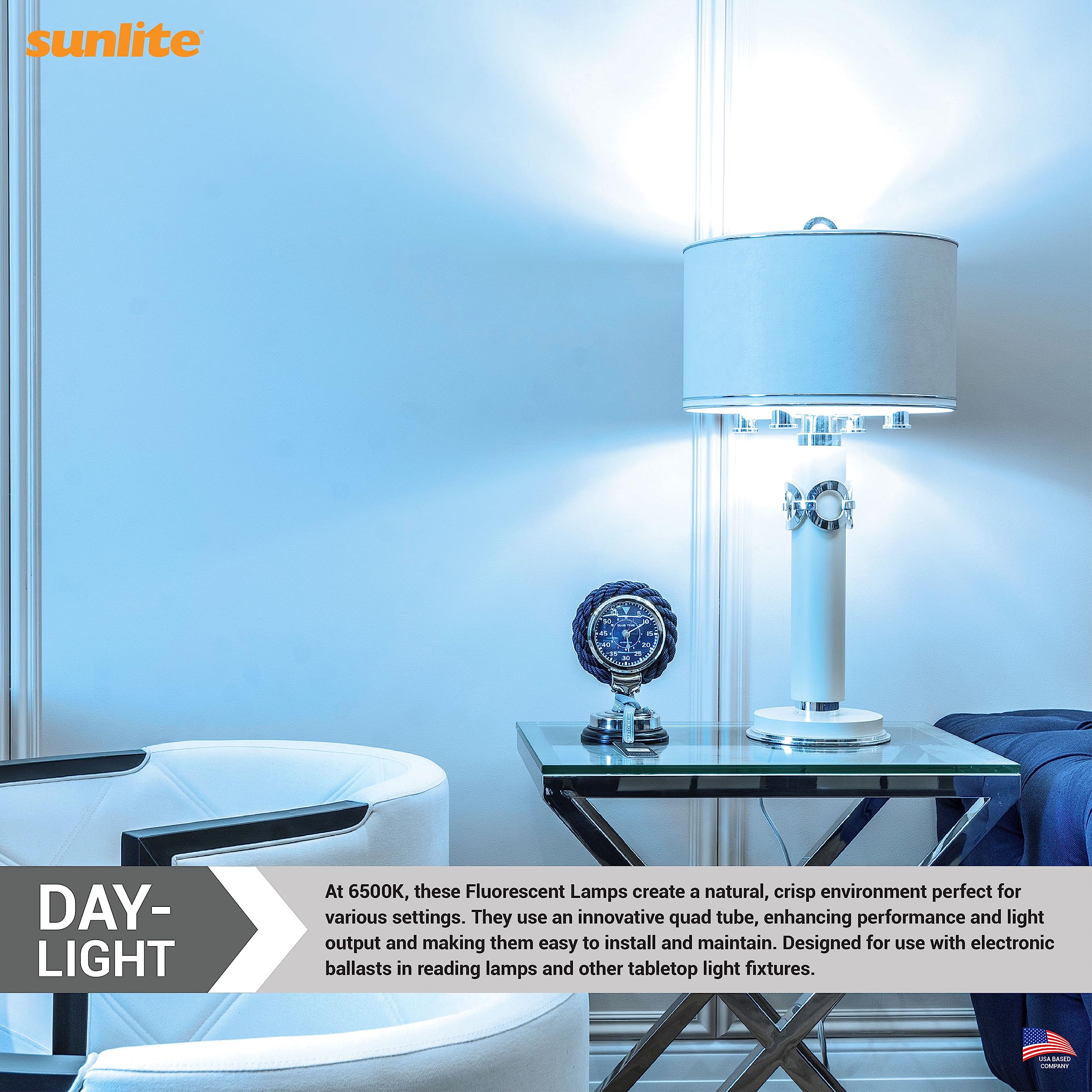 Sunlite FML27/65K Quad Tube Plug-in Compact Fluorescent Lamp, FML 4-Pin, 27 Watts, 1500 Lumens, 6500K Daylight, 4-Pin (GX10q4) Base, 120 Volts, 1 Pack